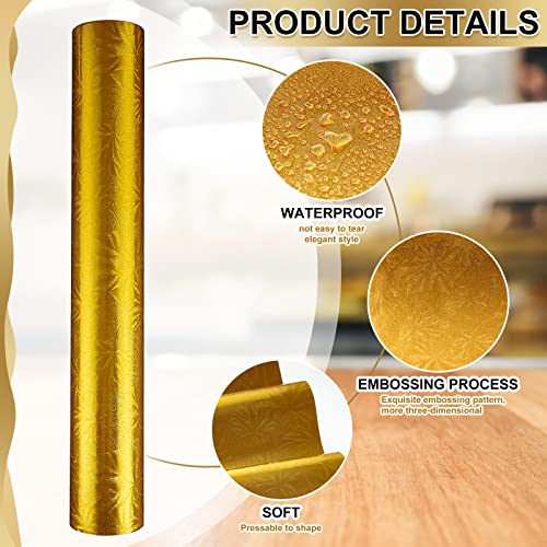 Jecery Embossed Floral Foil Paper Metallic Gold Wrapping Paper Colored Foil Sheets for Crafts Scrapbook Florist Cake Board Cake Drums Gift Wrapping, 15.7 Inch 46 ft