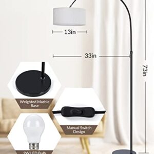 GKTG Floor Lamps for Living Room, Arc Floor Lamp with Remote Control, Stepless Dimmable 9W LED Bulb Included, Adjustable Gooseneck Modern Tall Floor Lamp, Standing Lamp for Living Room Bedroom