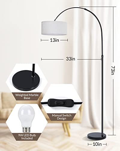 GKTG Floor Lamps for Living Room, Arc Floor Lamp with Remote Control, Stepless Dimmable 9W LED Bulb Included, Adjustable Gooseneck Modern Tall Floor Lamp, Standing Lamp for Living Room Bedroom