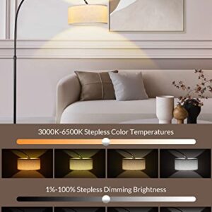 GKTG Floor Lamps for Living Room, Arc Floor Lamp with Remote Control, Stepless Dimmable 9W LED Bulb Included, Adjustable Gooseneck Modern Tall Floor Lamp, Standing Lamp for Living Room Bedroom