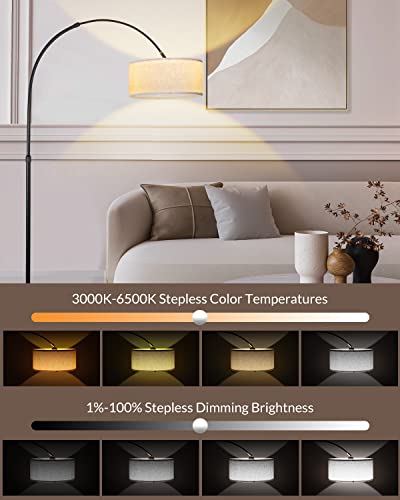 GKTG Floor Lamps for Living Room, Arc Floor Lamp with Remote Control, Stepless Dimmable 9W LED Bulb Included, Adjustable Gooseneck Modern Tall Floor Lamp, Standing Lamp for Living Room Bedroom