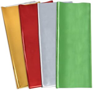 100 christmas metallic foil tissue paper sheets red green gold and silver colors for packaging gift wrapping and bags xmas shiny mylar tissue paper holiday crafts decorations 20″ x 20″