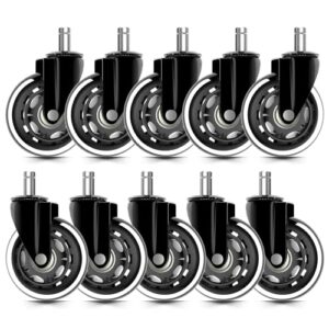 office chair caster wheels, heavy-duty rubber chair wheels replacement for hardwood floor & carpet, universal fit stem 7/16 inch, set of 10