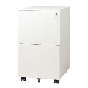 devaise 2-drawer mobile file cabinet with lock, commercial vertical cabinet in white