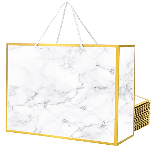 10 Marble Extra Large Gift Bags 16x6x12 Inch, White Gift Bags Large Size, White Paper Bags with Handles Bulk, Large Gift Bags for Presents, Paper Gift Bags with Handles, Wedding Gift Bags Bulk Cmecial