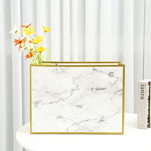 10 Marble Extra Large Gift Bags 16x6x12 Inch, White Gift Bags Large Size, White Paper Bags with Handles Bulk, Large Gift Bags for Presents, Paper Gift Bags with Handles, Wedding Gift Bags Bulk Cmecial