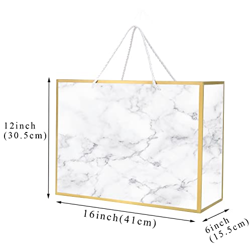 10 Marble Extra Large Gift Bags 16x6x12 Inch, White Gift Bags Large Size, White Paper Bags with Handles Bulk, Large Gift Bags for Presents, Paper Gift Bags with Handles, Wedding Gift Bags Bulk Cmecial