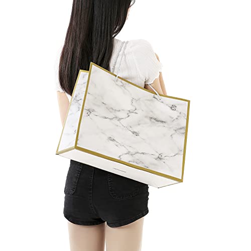 10 Marble Extra Large Gift Bags 16x6x12 Inch, White Gift Bags Large Size, White Paper Bags with Handles Bulk, Large Gift Bags for Presents, Paper Gift Bags with Handles, Wedding Gift Bags Bulk Cmecial