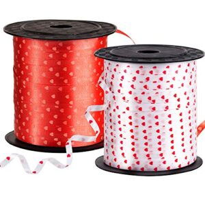 whaline 400 yard valentines curling ribbon printed heart ribbon for gift wrapping balloon string valentines day decorations birthday party supplies, crafts diy, flower, home decorations 5mm