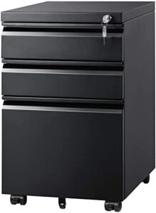 devaise 3 drawer mobile file cabinet under desk office, fully assembled except casters, letter/legal size, black