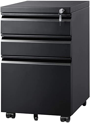 DEVAISE 3 Drawer Mobile File Cabinet Under Desk Office, Fully Assembled Except Casters, Letter/Legal Size, Black