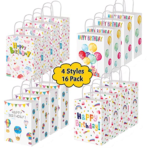 16 Pack Birthday Gift Bags Party Favor Treat Bags with Handle Candy Cookie Goodie Bags for Party Decorations Favors Supplies