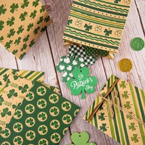 Whaline 60 Pack St. Patrick's Day Paper Gift Bags Kraft Shamrock Candy Treat Bags 6 Design Rustic Irish Flat Party Favor Bag Goodie Present Bag for Party Snack Cookie Craft Gift Wrapping Supplies