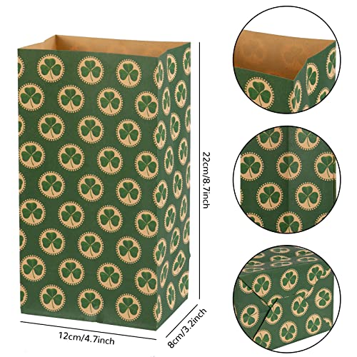 Whaline 60 Pack St. Patrick's Day Paper Gift Bags Kraft Shamrock Candy Treat Bags 6 Design Rustic Irish Flat Party Favor Bag Goodie Present Bag for Party Snack Cookie Craft Gift Wrapping Supplies