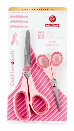 Mundial P1852B CushionSoft Special Edition 8-1/2-Inch and 5-1/2-Inch Ambidextrous Scissors, 2-Piece Set, Pink