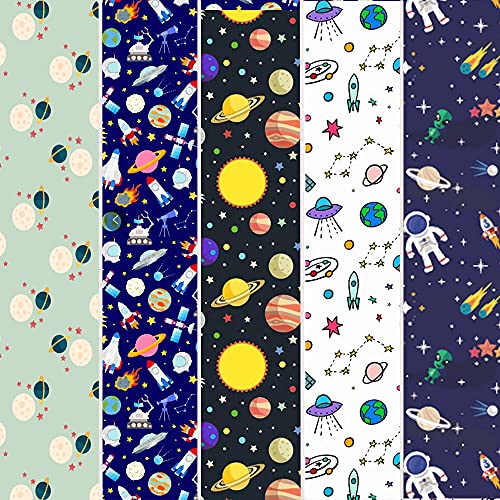 poophe Solar System Wrapping Paper, Space Gift Wrap Paper Set, 5 Pack Folded Outer Space Theme Gift Wrap for Birthday Party Decoration DIY Craft Supplies 70 X 50cm