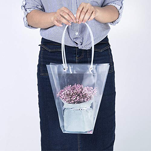 BBC Clear Flower Bouquet Bags with Handle Florist Shop Packaging Supplies, 5 Pcs (7.9 * 7 * 4 inch)