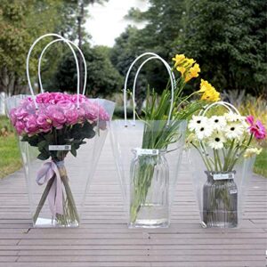 BBC Clear Flower Bouquet Bags with Handle Florist Shop Packaging Supplies, 5 Pcs (7.9 * 7 * 4 inch)