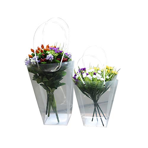 BBC Clear Flower Bouquet Bags with Handle Florist Shop Packaging Supplies, 5 Pcs (7.9 * 7 * 4 inch)