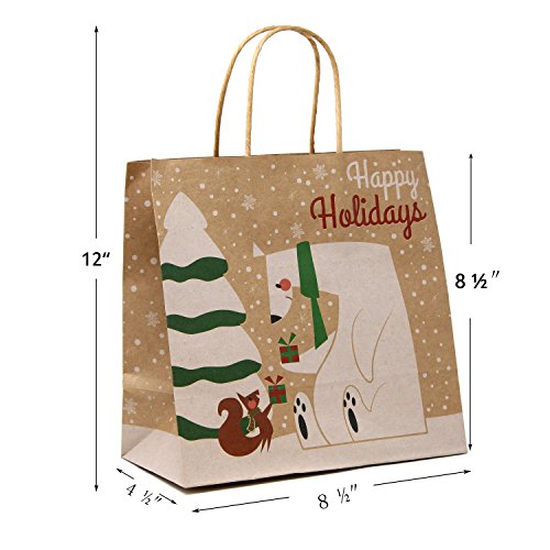 JOYIN 24 PCS Christmas Kraft Gift Bags with Assorted Christmas Prints for Kraft Holiday Gift Bags, Christmas Goody Bags, Xmas Gift Bags, School Classrooms and Party Favors (not included tissue paper)