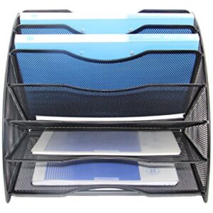 EasyPAG Desk File Organizer 6 Compartment Fan-Shaped Filing Paper Holder Letters Tray Desk Organizers and Accessories ,Black