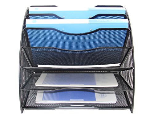 EasyPAG Desk File Organizer 6 Compartment Fan-Shaped Filing Paper Holder Letters Tray Desk Organizers and Accessories ,Black