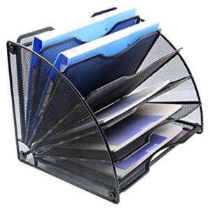 EasyPAG Desk File Organizer 6 Compartment Fan-Shaped Filing Paper Holder Letters Tray Desk Organizers and Accessories ,Black