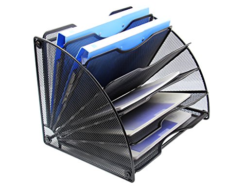 EasyPAG Desk File Organizer 6 Compartment Fan-Shaped Filing Paper Holder Letters Tray Desk Organizers and Accessories ,Black