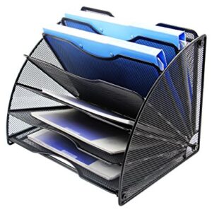 EasyPAG Desk File Organizer 6 Compartment Fan-Shaped Filing Paper Holder Letters Tray Desk Organizers and Accessories ,Black