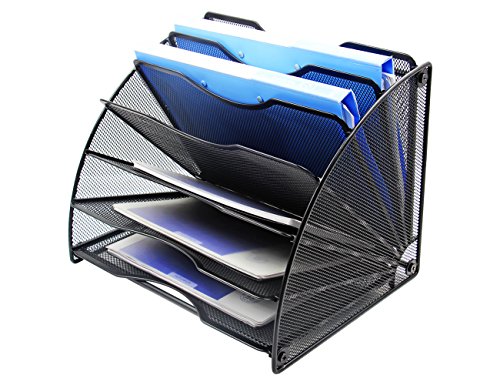 EasyPAG Desk File Organizer 6 Compartment Fan-Shaped Filing Paper Holder Letters Tray Desk Organizers and Accessories ,Black