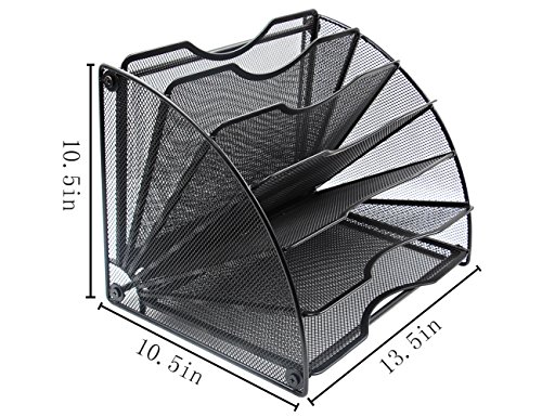 EasyPAG Desk File Organizer 6 Compartment Fan-Shaped Filing Paper Holder Letters Tray Desk Organizers and Accessories ,Black