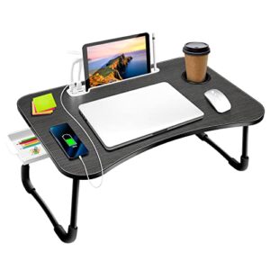 laptop bed desk,portable foldable laptop lap desk tray table with usb charge port/cup holder/storage drawer,for bed/couch/sofa working, reading