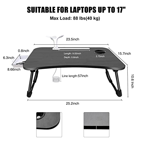 Laptop Bed Desk,Portable Foldable Laptop Lap Desk Tray Table with USB Charge Port/Cup Holder/Storage Drawer,for Bed/Couch/Sofa Working, Reading