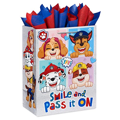 American Greetings 13" Large Paw Patrol Gift Bag with Tissue Paper (1 Bag, 8-Sheets)