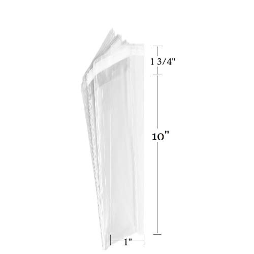 100 1x10 Bags Crystal Clear Protective Closure Bags with Self Adhesive Flap Closure - Clear Resealable Cello / Cellophane Bags Good for Bakery, Candle, Soap, Cookie Poly Bags