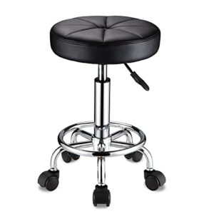 hmtot swivel stool with wheels round rolling stools pu leather height adjustable black