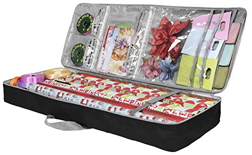 Primode Christmas Gift Wrap Organizer | Wrapping Paper Storage Container Box (37” x 14” x 4”) Constructed of Durable 600D Oxford Material (Black)