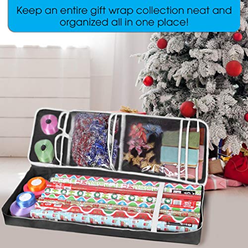 Primode Christmas Gift Wrap Organizer | Wrapping Paper Storage Container Box (37” x 14” x 4”) Constructed of Durable 600D Oxford Material (Black)