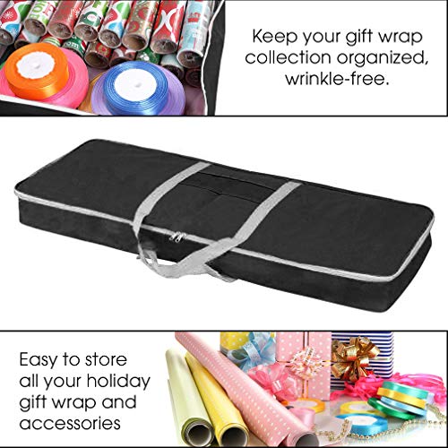 Primode Christmas Gift Wrap Organizer | Wrapping Paper Storage Container Box (37” x 14” x 4”) Constructed of Durable 600D Oxford Material (Black)