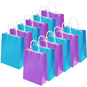 cooraby 20 pieces kraft paper bags party favor bags craft paper bags with handle for birthday, baby shower, wedding and party celebrations (light blue, light purple)