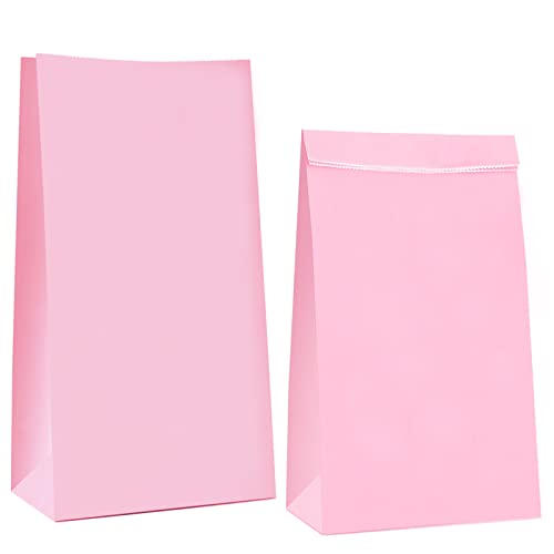 Oletx 30-Pack Pink Party Favor Paper Bags, 9'' Wrapped Treat Bags, Goodie Bags, Candy Bags, Paper Lunch Bags for Birthday Party, Babyshower, School Activitities