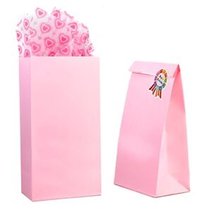 Oletx 30-Pack Pink Party Favor Paper Bags, 9'' Wrapped Treat Bags, Goodie Bags, Candy Bags, Paper Lunch Bags for Birthday Party, Babyshower, School Activitities