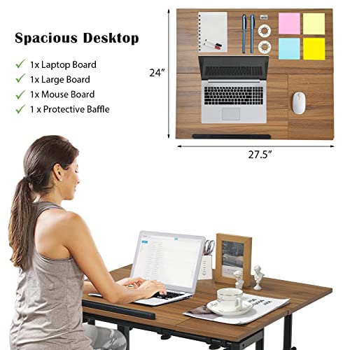 Tangkula Mobile Standing Desk Stand Up Desk, Height Adjustable Home Office Desk with Standing & Seating 2 Modes, Tilting Tabletop & Flexible Wheels, Rolling Laptop Cart Sit Stand Desk (Walnut)