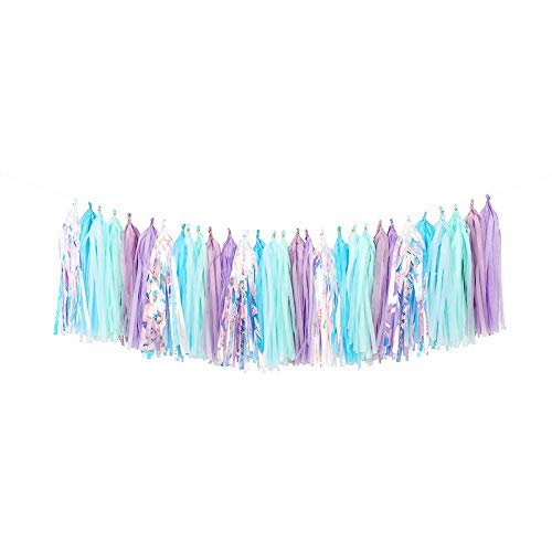 Fonder Mols Mermaid Tassels Garland Tissue Paper Tassels Banner DIY Kit Mermaid Party Decorations (Pack of 35, Purple-Lavender-Mint-Blue-Rainbow) A09