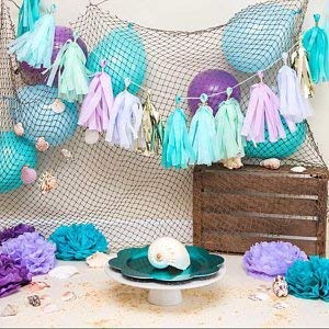 Fonder Mols Mermaid Tassels Garland Tissue Paper Tassels Banner DIY Kit Mermaid Party Decorations (Pack of 35, Purple-Lavender-Mint-Blue-Rainbow) A09