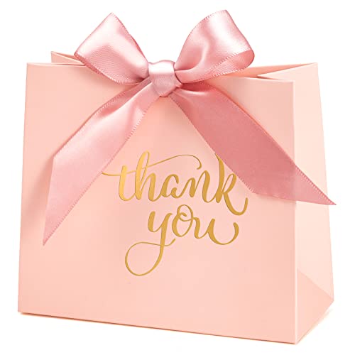 SOSFKIM Thank You Small Gift Bags 24 Pack - Mini Pink Paper Gift Bags with Ribbons, Party Favor Goodie Bags - Baby Shower Wedding Gift Bags Bulk 4.5x1.8x3.9in