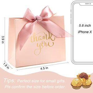 SOSFKIM Thank You Small Gift Bags 24 Pack - Mini Pink Paper Gift Bags with Ribbons, Party Favor Goodie Bags - Baby Shower Wedding Gift Bags Bulk 4.5x1.8x3.9in