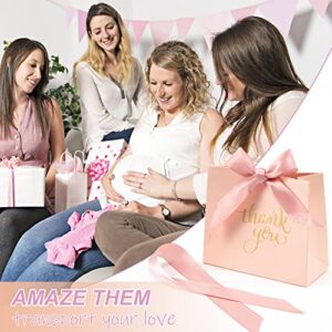 SOSFKIM Thank You Small Gift Bags 24 Pack - Mini Pink Paper Gift Bags with Ribbons, Party Favor Goodie Bags - Baby Shower Wedding Gift Bags Bulk 4.5x1.8x3.9in