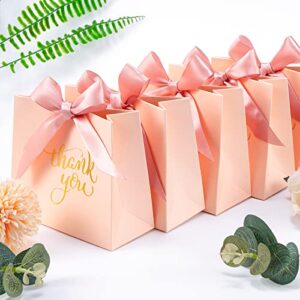 SOSFKIM Thank You Small Gift Bags 24 Pack - Mini Pink Paper Gift Bags with Ribbons, Party Favor Goodie Bags - Baby Shower Wedding Gift Bags Bulk 4.5x1.8x3.9in