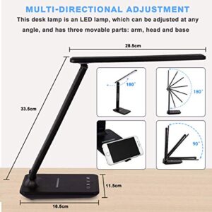 LED Desk Lamp, Desk Lamp with Wireless Charger, Suitable for Home, Office Dimmable Desk Lamp, with USB Charging Port, Built-in Clock, Calendar, Thermometer and Automatic Timing Reading Desk Lamp.